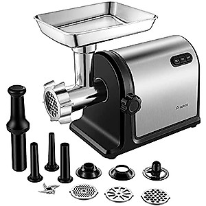 AAOBOSI Electric Meat Grinder 【3000W Max 】Heavy Duty Stainless Steel Meat Mincer with 3 Grinding Plates, 3 Sausage Stuffer Tubes & Kubbe Attachments,Easy One-Button Control