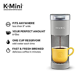 Keurig K-Mini Coffee Maker, Single Serve K-Cup Pod Coffee Brewer, 6 to 12 oz. Brew Sizes, Studio Gray