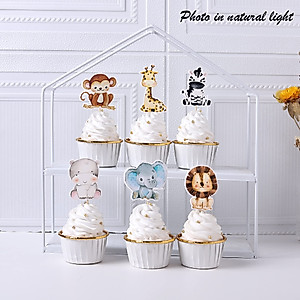 36 PCS Jungle Animals Cupcake Toppers Lion Monkey Zebra Hippo Giraffe Elephant Forest Theme Cupcake Picks for Safari Animals Theme Baby Shower Kids Birthday Party Cake Decorations Supplies