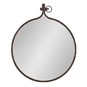 Kate and Laurel Yitro Round Industrial Rustic Metal Framed Wall Mirror, 23.5x28.5, Rustic Metal, Chic Industrial Accent Mirror for Wall
