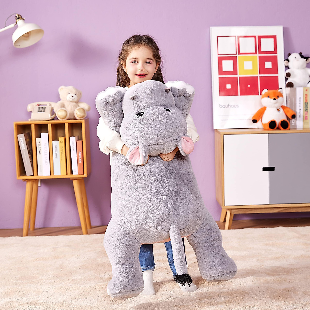 IKASA Giant Hippo Stuffed Animal Plush Toy,Large Hippopotamus Cute 30" Jumbo Soft Toys,Huge Big Size Plushy Fluffy Fat Plushie,Gifts for Kids