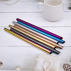 ESSBES Reusable Metal Boba Smoothies Drinking Straws 0.5'' Extra Wide for Bubble Tea Milkshakes Jumbo Drinks 7 PCS