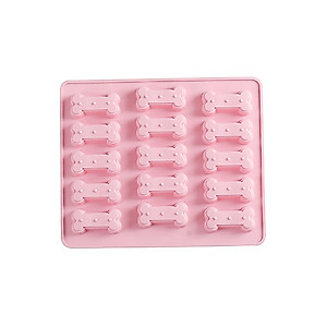 1 Pcs Dog Birthday Silicone Bone Shape Molds, 15-Cavity, Reusable Ice Candy Fudge Jelly Chocolate Cookies Trays DIY Baking Tools, Safe for Home Kitchen Party Supplies - Pink