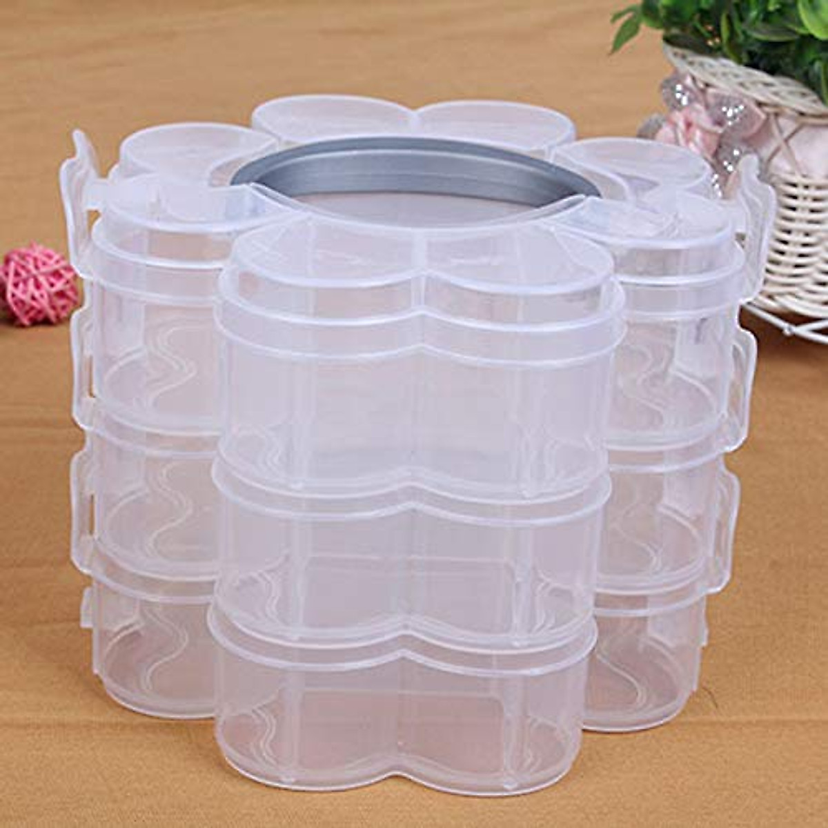 pizarra 3-Tier Clear Plastic Stackable Organiser Storage Hobby Craft Box Container Jewellery Case - Clear