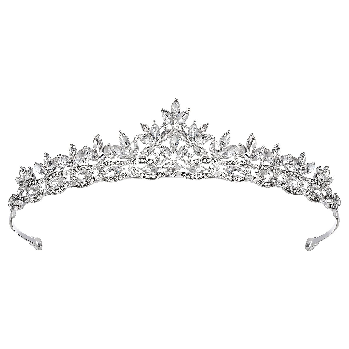 SWEETV Rhineshtone Wedding Tiara for Bride & Flower Girls - Princess Tiara Headband Bridal Crown, Bridal Hair Accessories for Women, Silver+Clear