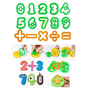 Play Dough Tools Set for Kids Letter Molds，Numeral Molds Various Plastic Animal Molds for Creative Dough Cutting (63 Pieces)