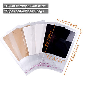 MIAHART 150 Set Earring Cards, Earring Display Cards with Self-Sealing Bags for Stud Earrings Dangle Earring Holder Card for Selling (White, Black, Kraft)