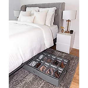 DECOLUXE Set of 2 Under Bed Shoe Organizer and Storage with Customizable Dividers up to 24 Pairs Total