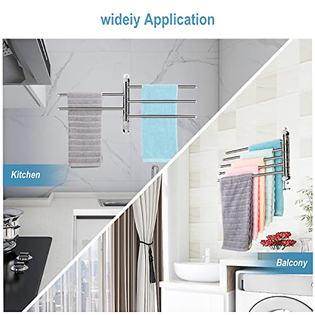 SCDGRW Swivel Towel bar 5 arm - Stainless Steel Bathroom Swing Towel Rack with Hook- Wall Mounted Towel Holder Storage Organizer for Bathroom Kitchen
