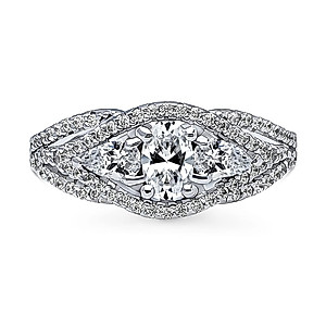 BERRICLE Sterling Silver Woven Wedding Engagement Rings Cubic Zirconia CZ 3-Stone Promise Ring for Women, Rhodium Plated Size 4