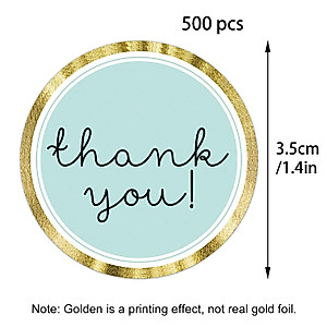 Modern Thank You Stickers, Round Blue Thank You Stickers, Chic Gold Thank You Label Tags, 1.4 Inches 500 Adhesive Thank You Label Stickers Mr.Mug