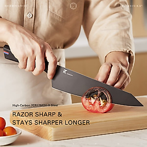 Sharp Kitchen Knives Set of 2-8.5 Inch Chef Knife & 5 Inch Kitchen Utility Knife, Pro Chopping & Cutting Knife with High Carbon 7CR17MOV Stainless Steel & Titanium Nitride Coated