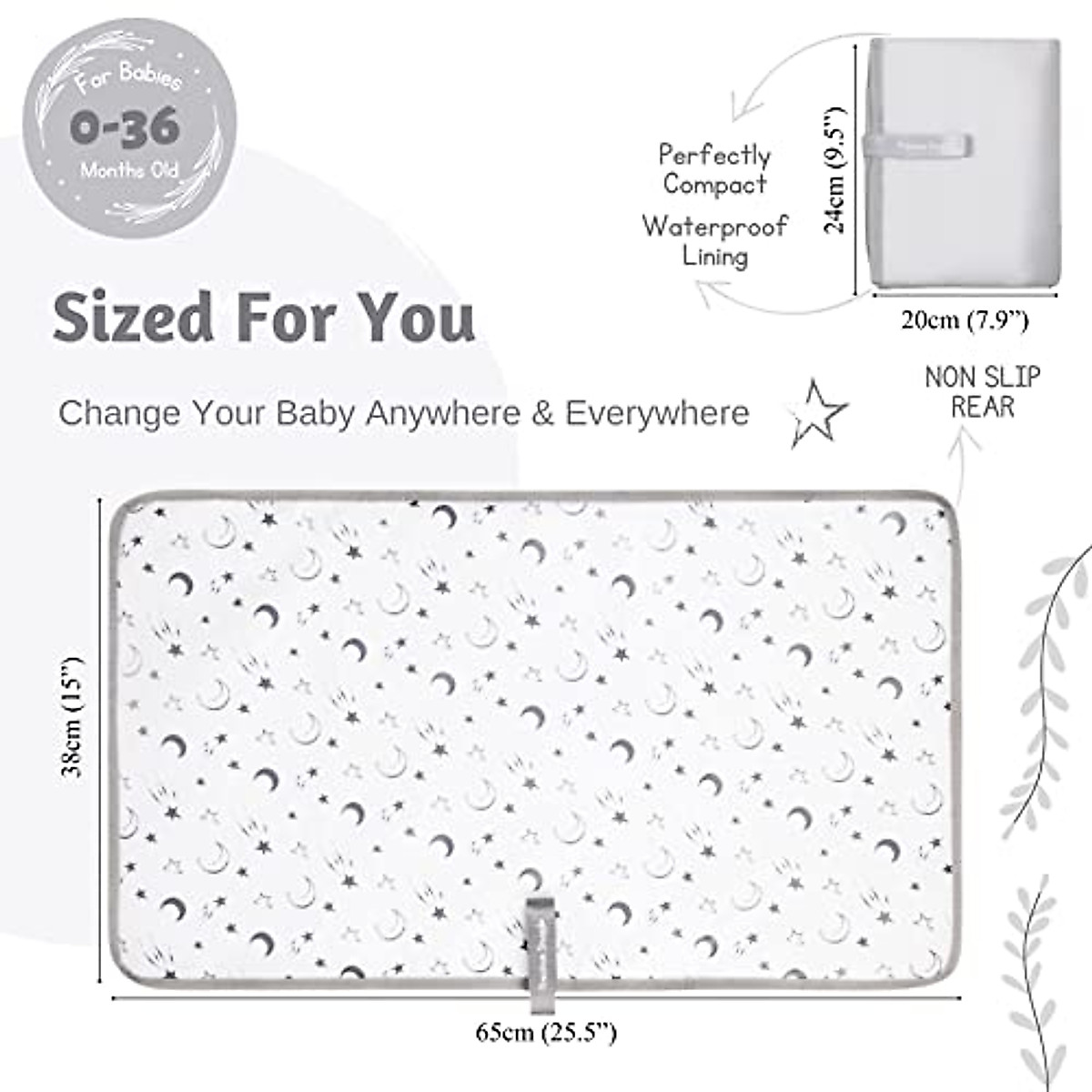 Precious Snuggle Portable Diaper Changing Pad | Waterproof Foldable Baby Changing Mat - Unisex Lightweight Changing Pad - Large Surface - Small & Compact | Double Wipeable Sides (Shooting Stars)