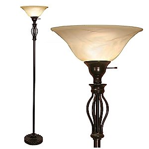 Iron Scroll Floor Lamp with Alabaster Glass Bowl Shade for Living Room Decor - Tall Floor Lamp - Traditional Iron Scrollwork Floor Lamp for Bedroom Floor Lamps for Living room – 70" Tall- (Bronze)