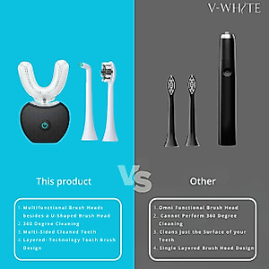 V-WHITE Ultrasonic U-Shaped Toothbrush for Teeth Whitening, Electric Toothbrush For Adults - 360° Mouth Cleansing, Hands Free Gums Protection - Wireless Charging & LED Light -Waterproof IPX7 Certified