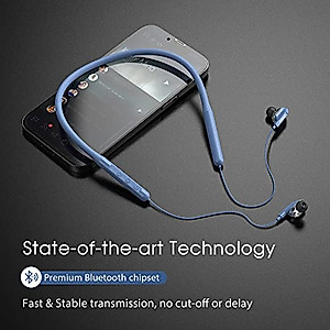 Ayaeri Bluetooth 5.0 Neckband Headphones Wireless Earbuds with Microphone Comfortable Ergonomic Design Auto Pairing 12H Playtime Sound with Stereo Bass for iPhone & Android (Blue)