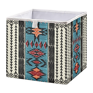 Emelivor Aztec Cube Storage Bin Fabric Storage Cubes Large Storage Baskets for Shelves Collapsible Cube Organizer Bins for Home Closet Bedroom Drawers Home Decor,11 x 11inch