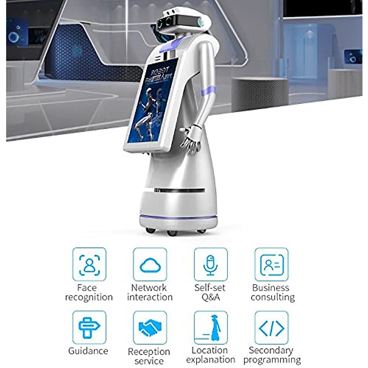 Aobo Human Size Service Robot, Hotel Reception Robot, Artificial Intelligence Robot, Used for Public Areas of Hotel Shopping malls, Automatic Driving, Guidance and Voice Explanation