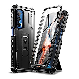 Dexnor for Motorola Moto Edge 2021 Case | Motorola Edge 5G UW Case, [Built in Screen Protector and Kickstand] Heavy Duty Military Grade Protection Shockproof Protective Cover for Men Women(Black)