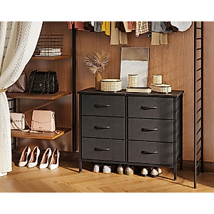 AODK Dresser for Bedroom Dresser TV Stand with 6 Storage Drawers, Small Fabric Dresser Chest of Drawers for Closet Organizer Clothes, Black