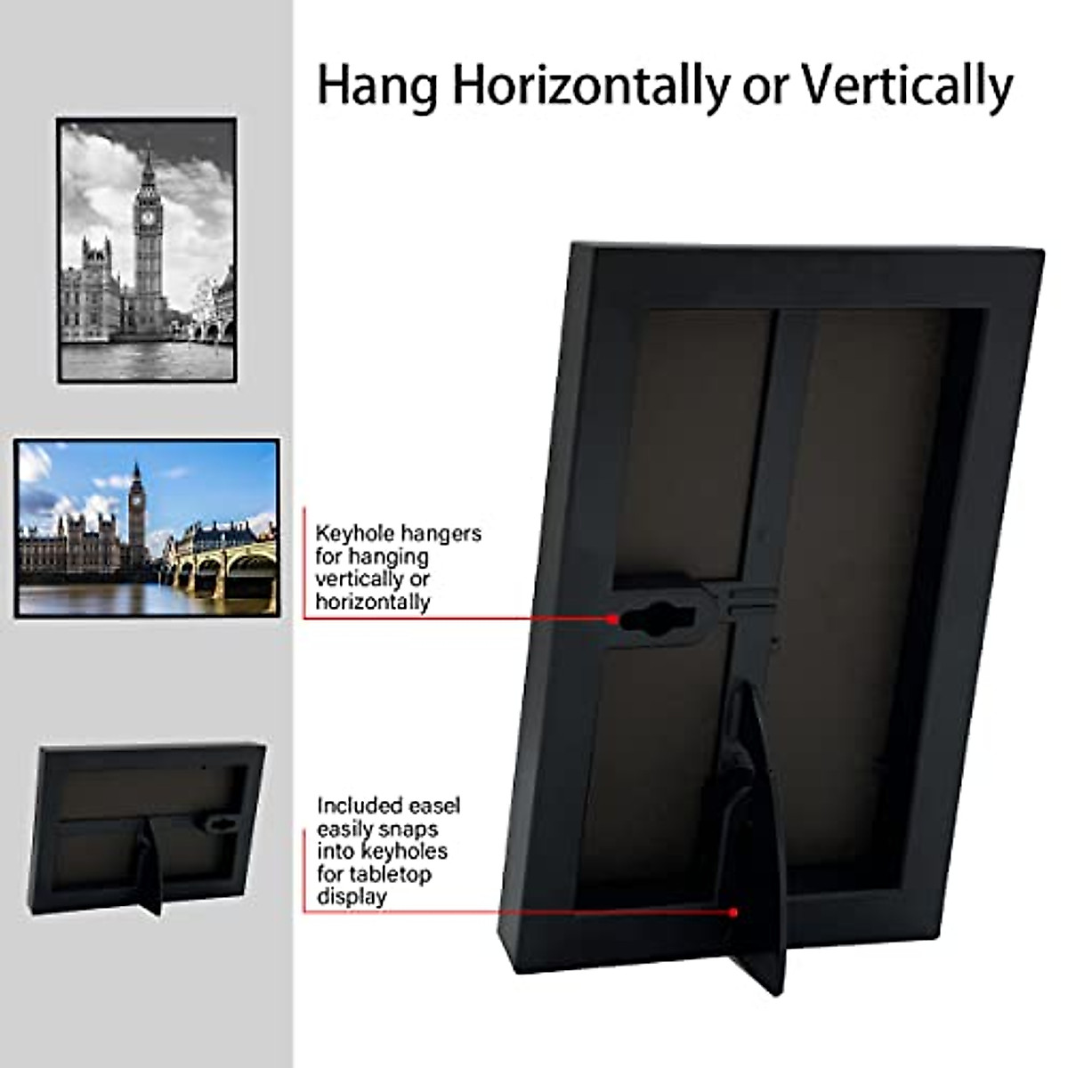 GOmaize Front Loading Black Picture Frame 4x6 Set of 10 Wall and Table Mounting