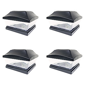 iGlow 4 Pack Black Outdoor Garden 6 x 6 Solar SMD LED Post Deck Cap Square Fence Light Landscape PVC Vinyl Wood