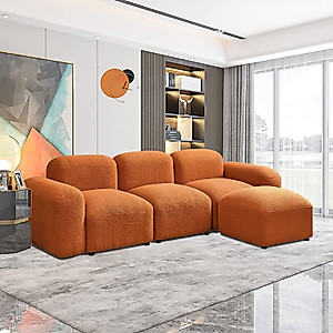 CALABASH Convertible Modular Sectional Sofa, 94.5''W L-Shape Couch with Reversible Chaise DIY Combination Teddy Fabric Cloud Sofa Couch for Living Room, Bedroom(Orange)