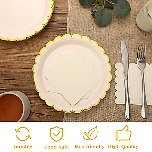 Maxcheck 50 Pcs Creamy White Scalloped Paper Plates with Gold Foil 9 Inches Disposable Paper Party Plates for Cake Dessert Birthday Baby Shower Wedding Tea Party Supplies