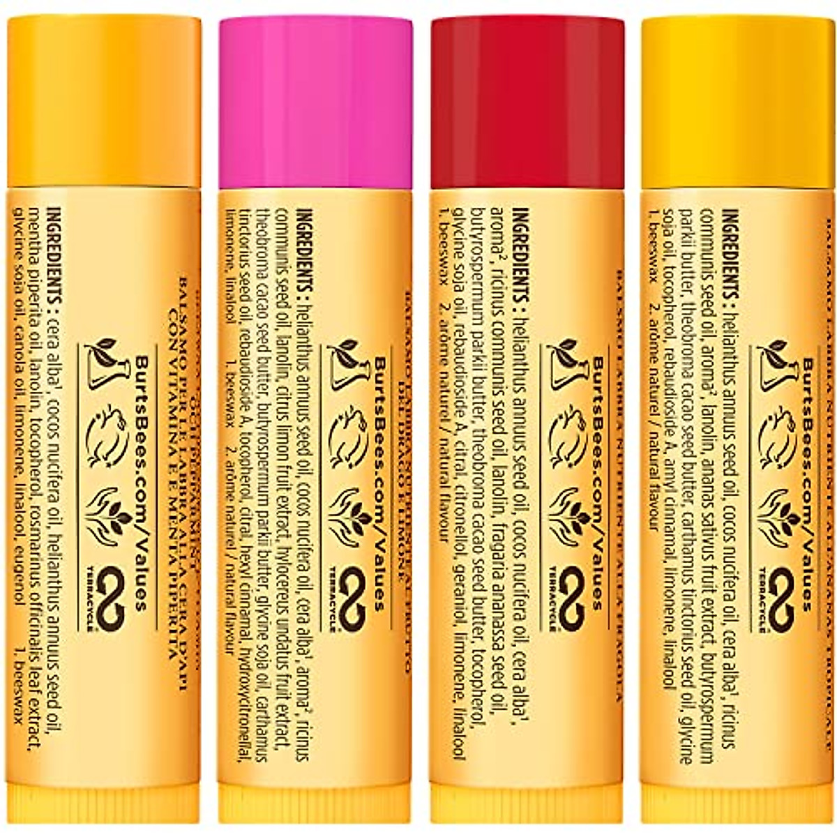 Burt's Bees Lip Balm Easter Basket Stuffers, Lip Care Gifts for All Day Hydration, In Full Bloom Set - Beeswax, Dragonfruit Lemon, Tropical Pineapple & Strawberry, 4 Pack (Packaging May Vary)