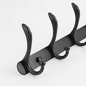 kimzcn Coat Rack Wall Mounted - 5 Tri Hooks, Heavy Duty, Metal Coat Hook Rail for Coat Hat Towel Purse Robes Mudroom Bathroom Entryway (Black)