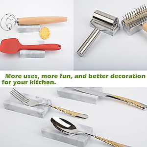 Marble Rolling Pin Holder,Rolling Pin Display Rack,Suitable for Storing Rolling Pin,Pizza Roller,Spoon,Knive,Fork and Other Kitchen Utensils,Set of 2(White Grey)