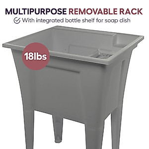 Utility Sink with One-Handle Matte Black Plastic Faucet – Polypropylene Laundry Sink, Grey Garage Sink, Indoor & Outdoor Use – Complete Sink Set by Noah William Home (24” X 22” X 34” 19.5 Gallons)