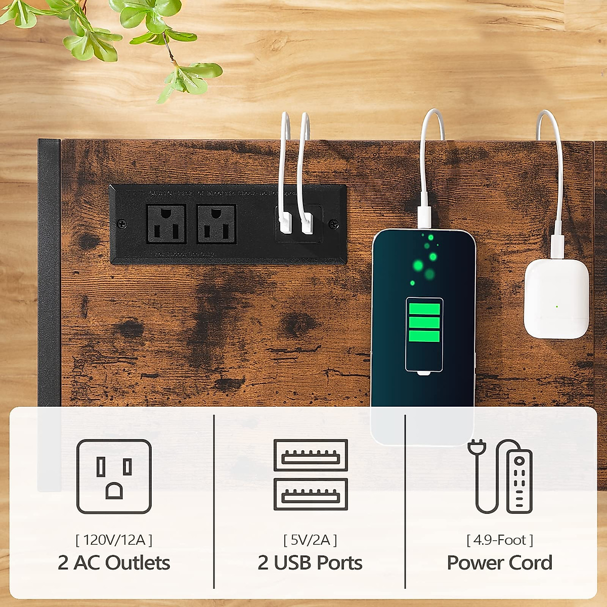 MAHANCRIS Console Table with Power Station, 30.1” Entryway Table, Behind Sofa Table, Industrial Style, Outlets and USB Ports, Sturdy, for Living Room, Entryway, Foyer, Corridor, Rustic Brown CTHR76E01
