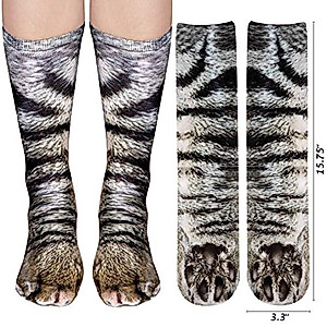 4 Pairs Animal Paw Socks Unisex 3D Print Cat Dog Tiger Novelty Stockings for Women Men White Elephant Gag Gifts Prank Christmas Party Favors