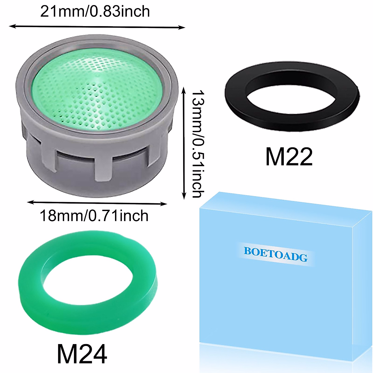 BOETOADG Faucet Aerator, 1.5 GPM Flow Restrictor Plug-In Faucet Aerator Replacement Parts for Bathroom or Kitchen (Green 20 Pieces)