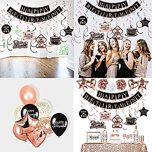 Retirement Party Decorations for Women, Rose Gold Happy Retirement Banner, Retirement Hanging Swirl, Officially Retired Sash for Women Retirement Party Supplies