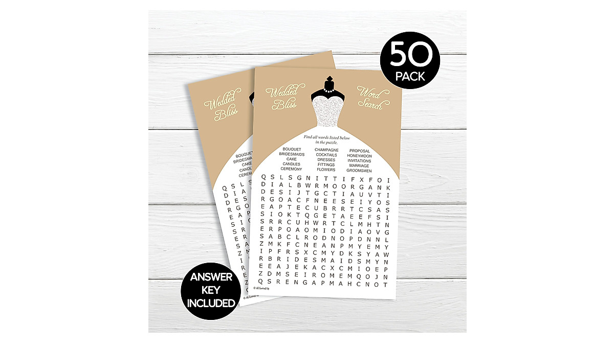 Champagne Silver Wedding Word Search Game - Fun Bridal Activity