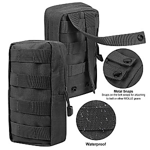 Gogoku 3-Pack Combo Molle Pouch Water Bottle Pouch Holder with Detachable Flag Patch & 5 D-Ring Clip Tactical Molle Pouches Compact Utility EDC Waist Bag Pack Black