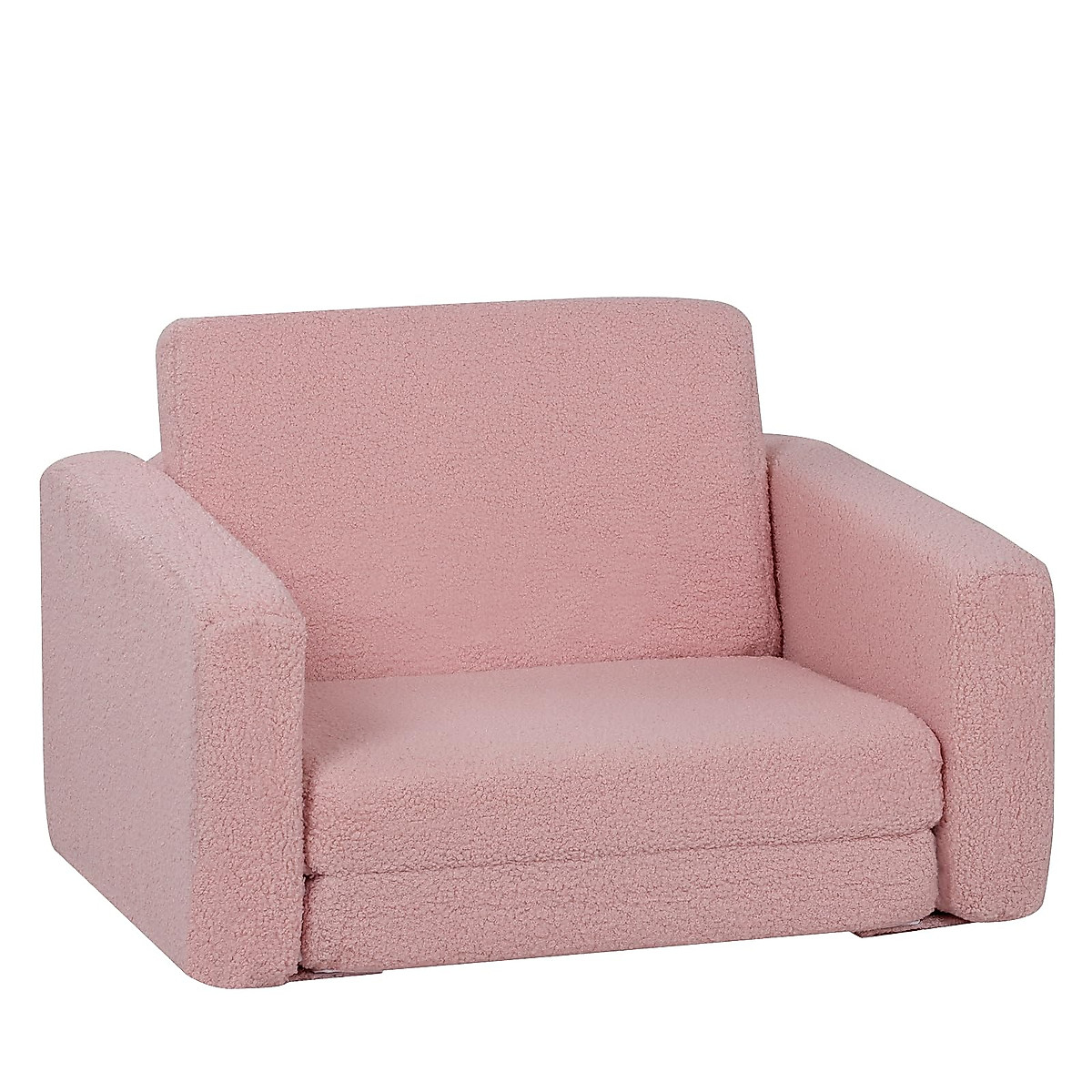 Flip Out Foam Kid Sofa Chair,2 in 1 Convertible Sofa to Lounger for Childrens up to 3 Years,Sherpa Flip Open Toddler Sofa Couch for Kid Play， for Baby Gifts (22.04" W) (Pink)