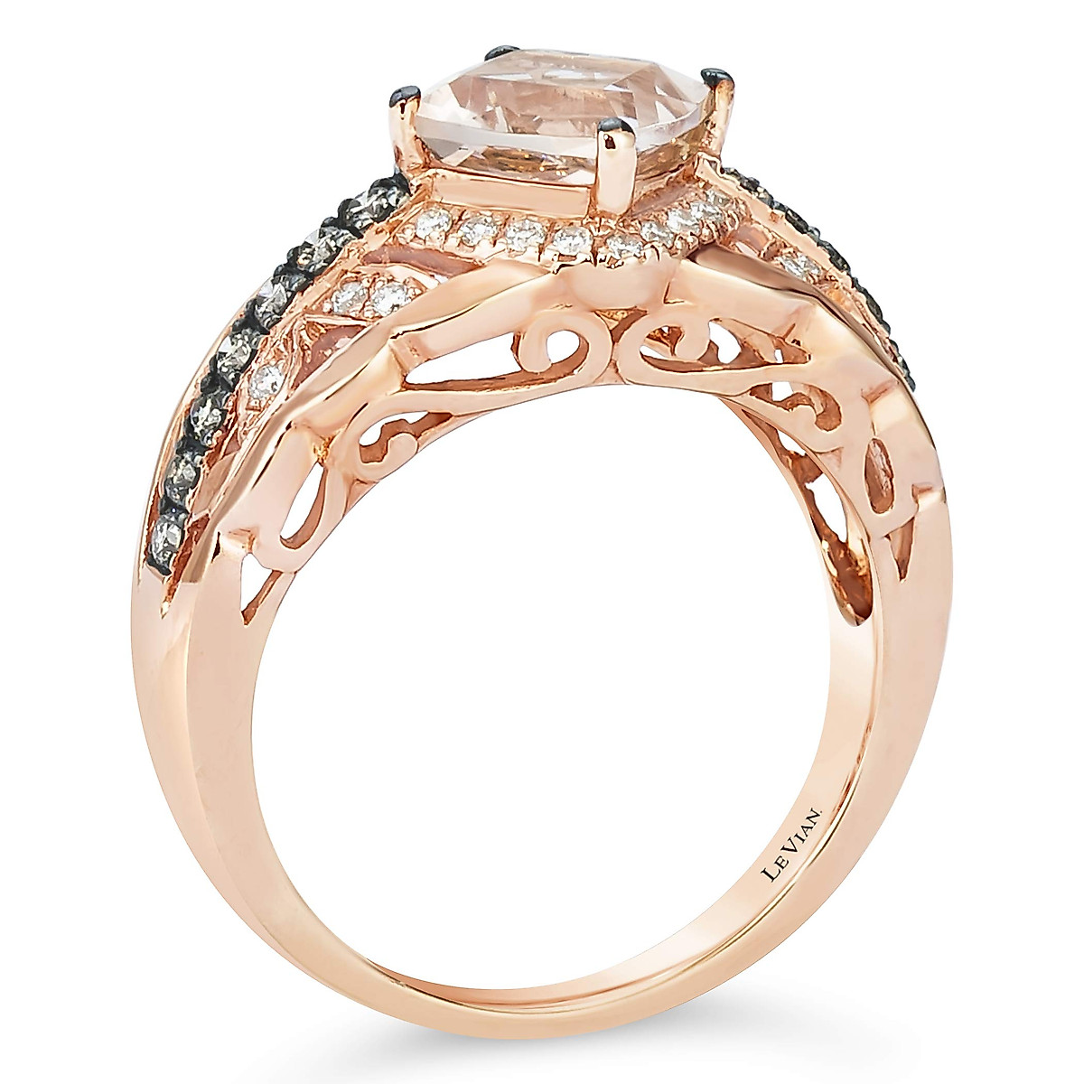 LE VIAN 1/3 Carat White and Chocolate Diamond with Cushion Cut Morganite Halo Engagement Ring for Women in 14k Rose Gold (H-I/Fancy Brown, VS2-SI2, cttw) Anniversary Promise Ring Size 7