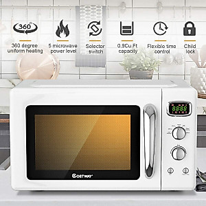 ARLIME Retro Microwave, 900W/0.9Cu.Ft, Small Countertop Microwave w/Defrost & Auto Cooking, LED Display, Pull Handle, Easy Clean Stainless Steel Interior, Child Lock, ETL Certification, Microwave Oven