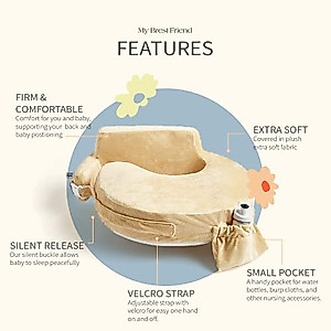 My Brest Friend Super Deluxe Nursing Pillow for Breastfeeding and Bottlefeeding with Lumbar Support, Convenient Pocket and Removable Slipcover, Gold