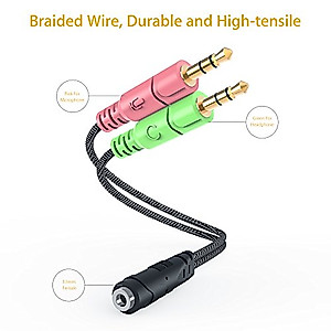 MillSO Headphone Splitter for Computer CTIA 3.5mm TRRS Female to Dual TRS Male Mic Audio Jack Y Adapter Headset Splitter Cable for PC Laptop to Gaming Headset - 8inch/20cm