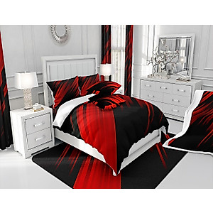 jejeloiu Red Ombre Bedding Set Ombre Effects Comforter Set for Kids Boys Girls Teens Room Decor Geometry Comforter Queen Size Abstract Art Design Duvet Set 3Pcs