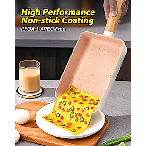 BUNDLEPRO Japanese Omelette Pan, Non Stick Tamagoyaki Eggs Frying Pan, Square Granite Cookware set, 7.1''Small Induction Skillet with Silicone Spatulas for Breakfast