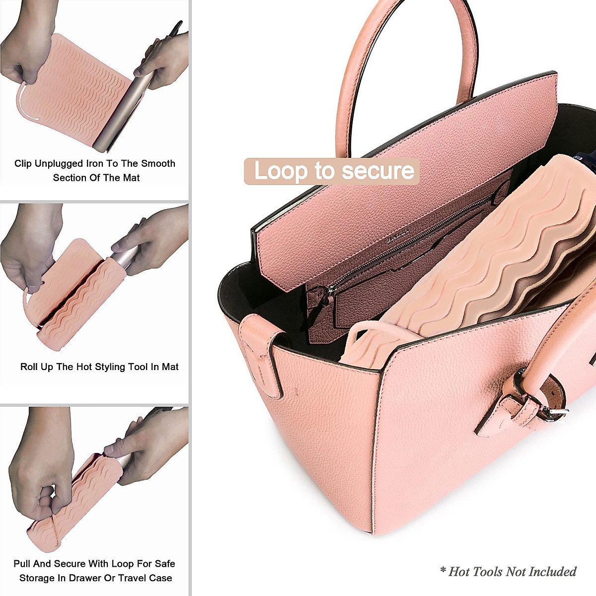 Sygile 11" X 7.5" Large Size Heat Resistant Silicone Travel Mat for Hair Styling Tools, Hair Straighteners, Curling Irons, Flat Irons, Hot Iron Holster for Vanity Salon Pad Cover - Blush Pink