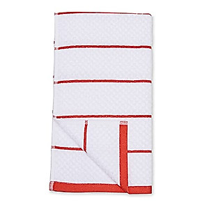 Amazon Basics 100% Cotton Terry Kitchen Dish Towels, Popcorn Texture, 8 Pack, Red Stripe, 28"L x 16"W