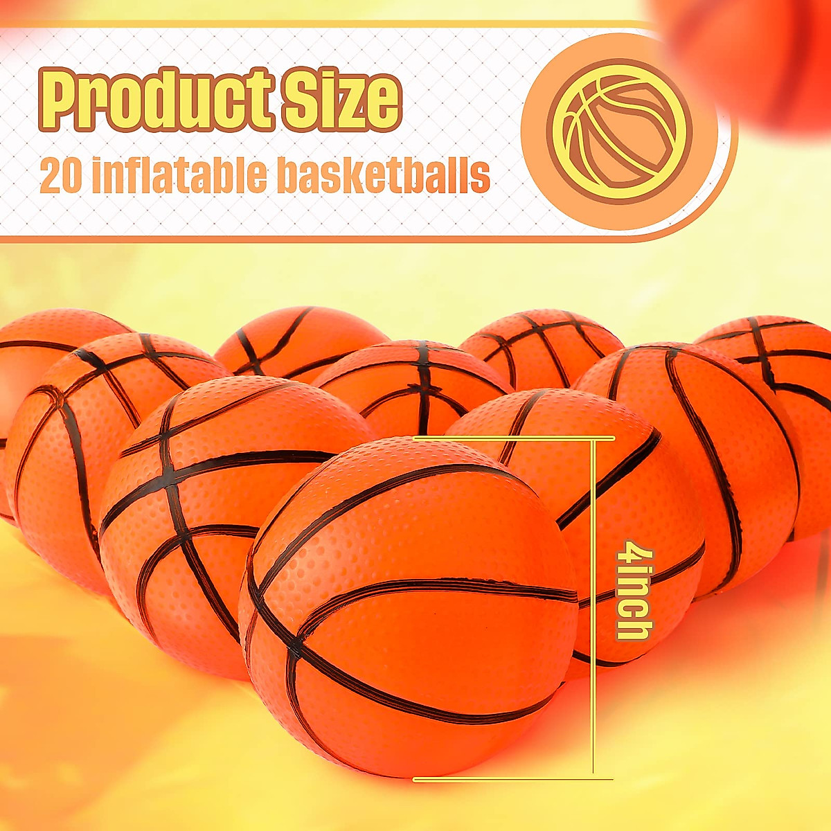 Civaner 20 Pieces Mini Inflatable Balls Basketball Baseball Beach Float Ball Soccer Baseball Mini Hoop Ball Pool Ball Toys for Kids Summer Sports Game Party Supplies, 4 Inches(Basketball Style)