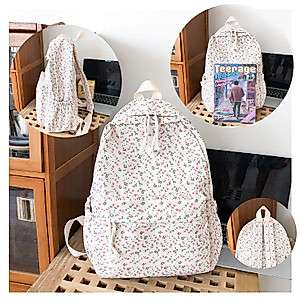 CHERSE Cute Laptop Backpack, Floral College Aesthetic Kawaii Backpack, Back to School Shoulders Bookbag with Bear Accessories (Small Floral)