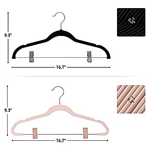 SONGMICS 30 Black Skirt Hangers Bundle with 24 Light Pink Pants Hangers, 16.7-Inch Coat Hangers with Moveable Clips, Heavy-Duty, Black and Light Pink UCRF12B30 and UCRF14PK24